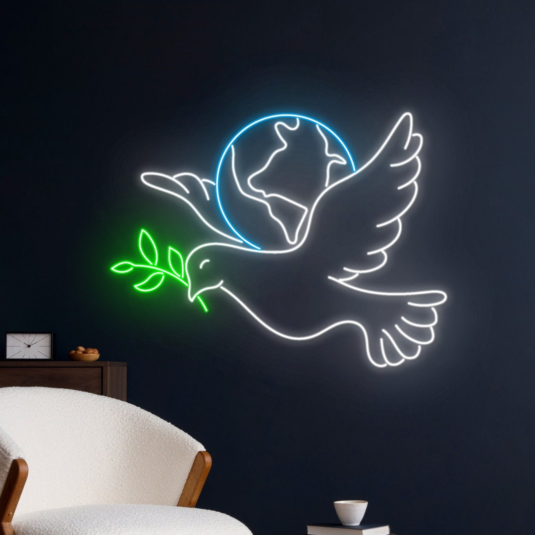 Earth Dove Neon Sign, Flying Pigeon Earth LED Light, Peace Bird Neon ...
