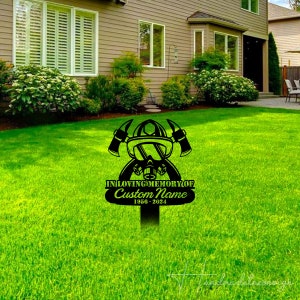 Custom Outdoor Firefighter Metal Sign With Stakes - Personalized ...