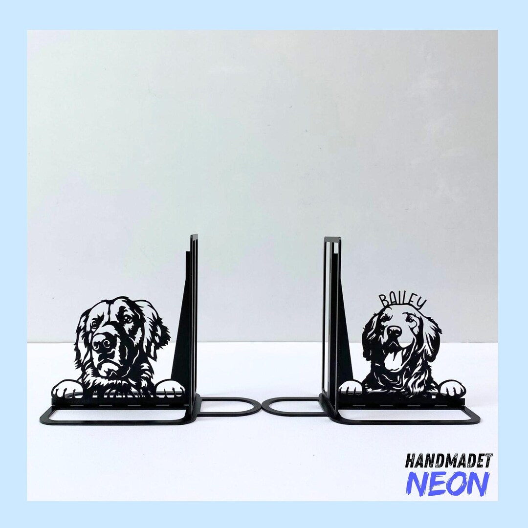 Custom Golden Retriever Dog Metal Bookends, Dog Name Bookend, Dog Table ...