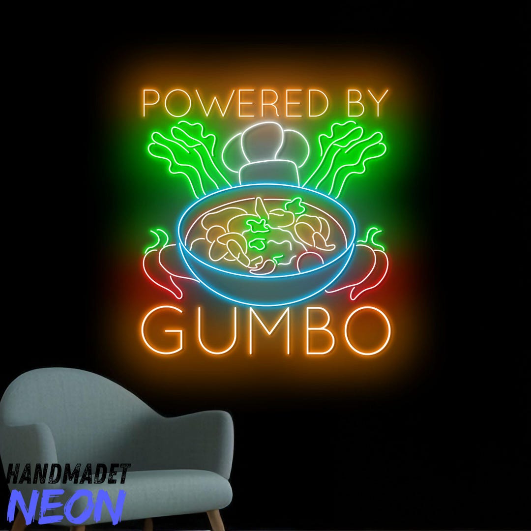 Powered by Gumbo Neon Sign, Gumbo Mexico Led Sign, Gumbo Food Led Light ...