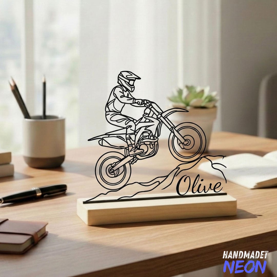 Custom Motocross Rider Metal Table Decor With Wooden Base: Personalized ...