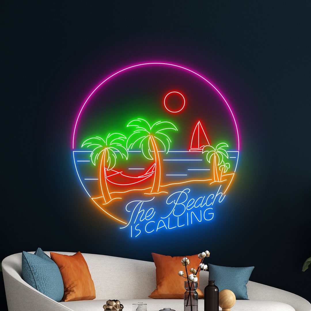 The Beach is Calling Neon Sign, Ocean Palm Tree Neon Sign, Beach Led ...