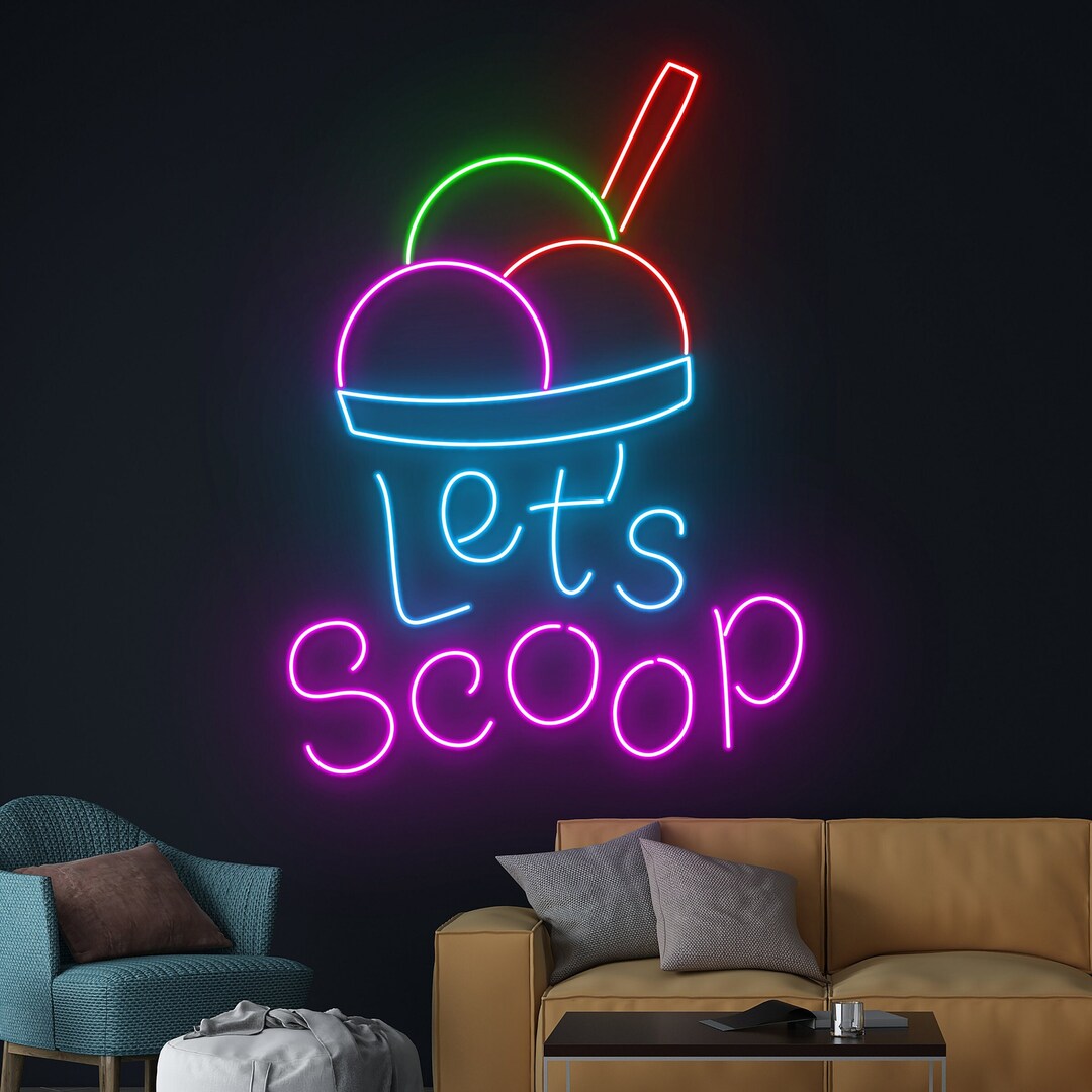 Let's Scoop Ice Cream Neon Sign, Ice Cream Neon Light, Ice Cream Cone ...