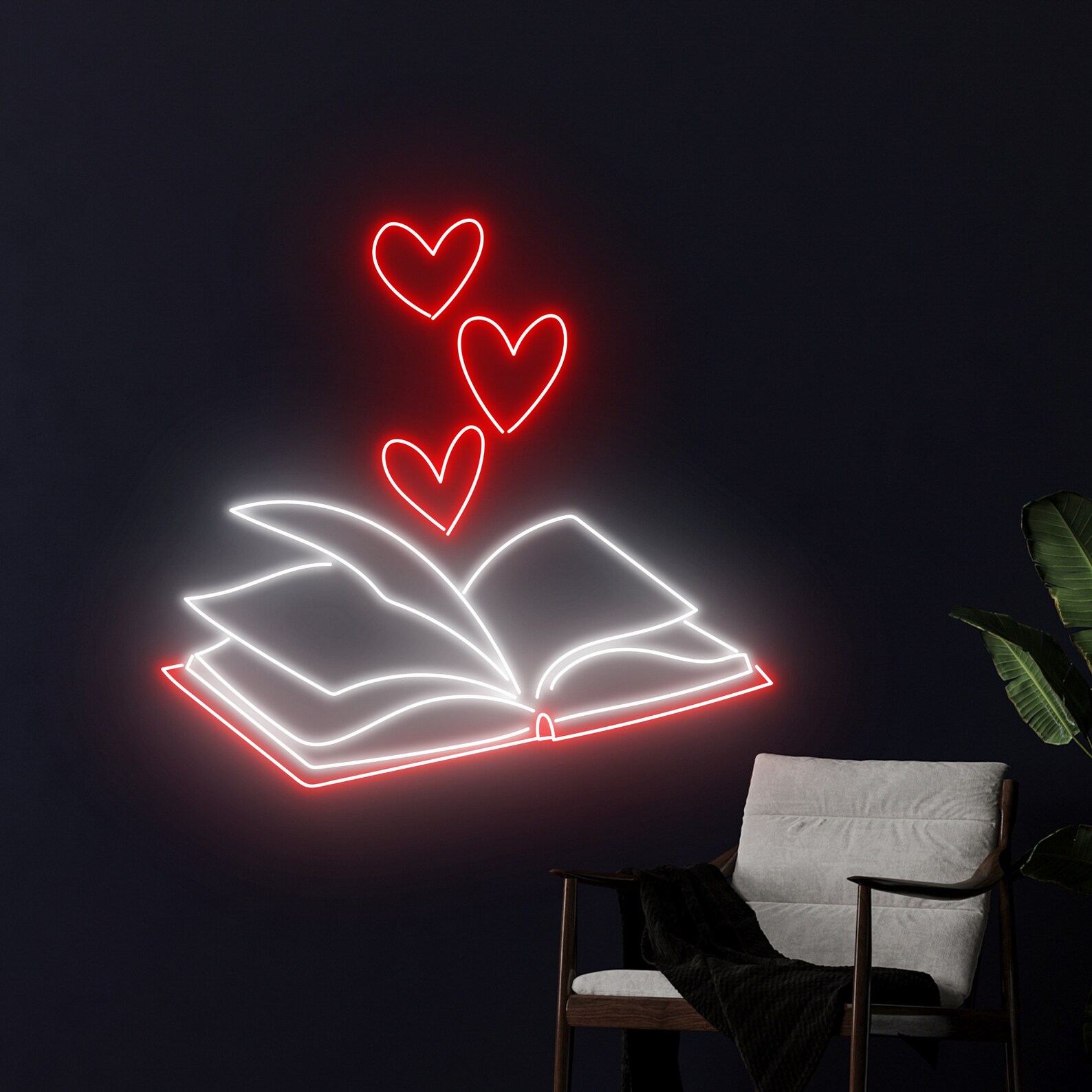 Book Neon Light, Book Hearts Led Sign, Custom Book Neon Sign, Book ...