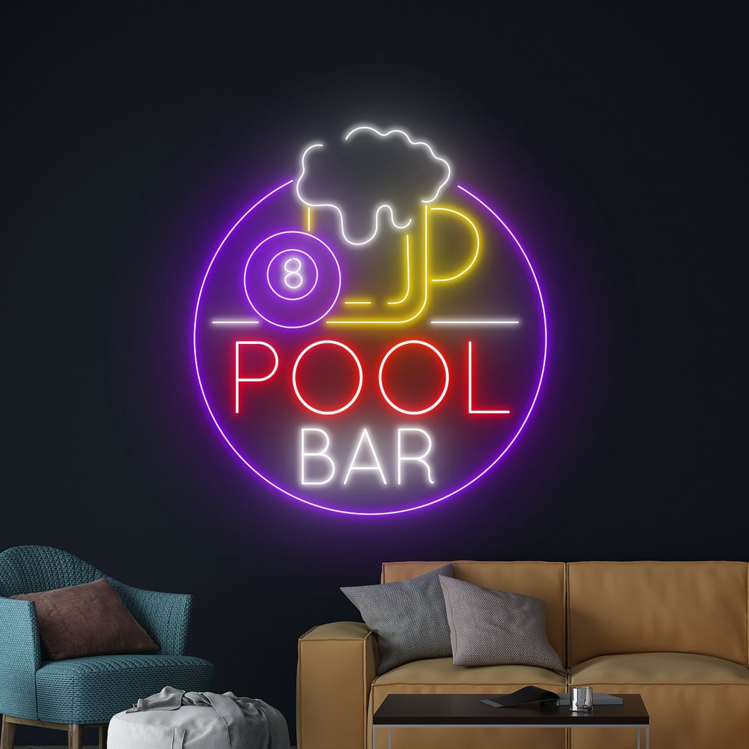 Pool Bar Neon Sign, Pool Hall Led Sign, Billiard and Beer Led Sign ...