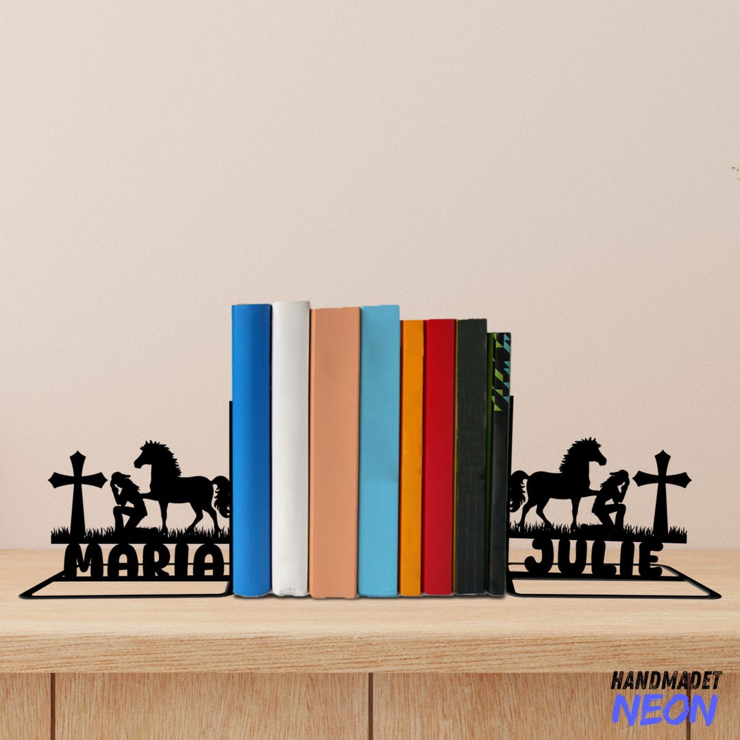 Custom Cowgirl Kneeling at Cross Metal Bookends Cowgirl Name Bookend ...