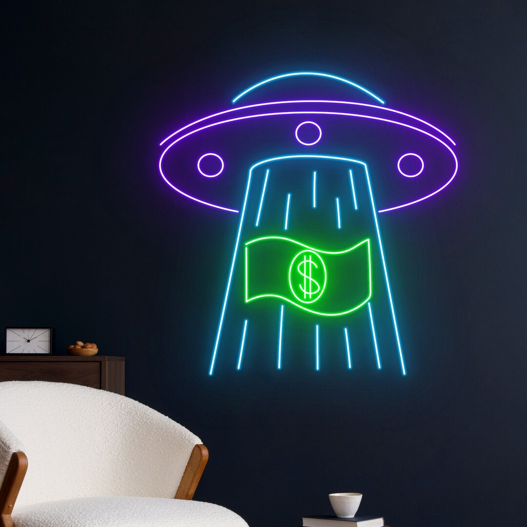 UFO Abduction Money Led Sign, UFO Dollar Neon Sign, Money UFO Neon ...