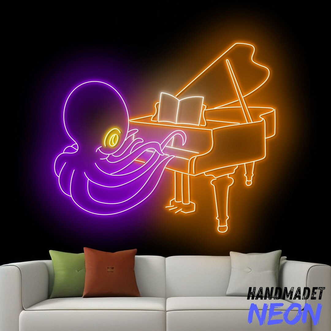 Octopus Playing Piano Neon Sign, Octopus Piano Led Sign, Octopus Music ...