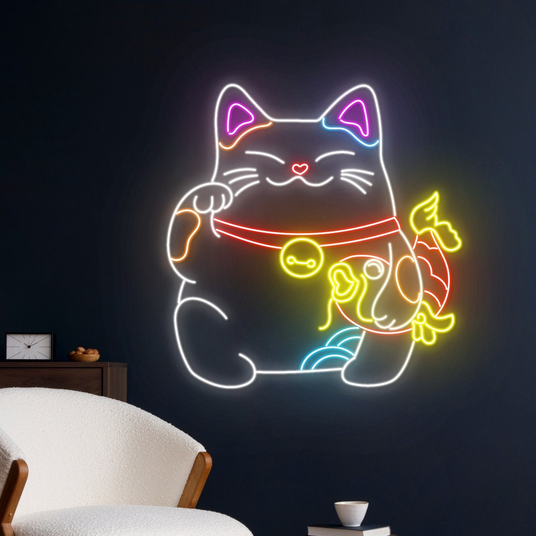 Lucky Cat Fish Neon Sign, Fortune Cat Fish Led Light, Japanese Cat Fish ...