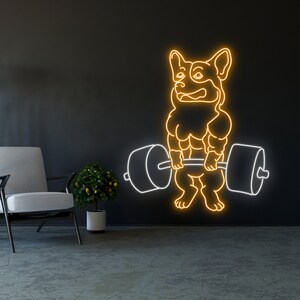 Corgi Lifting Barbell Neon Sign, Corgi Does Exercise Led Sign, Corgi ...