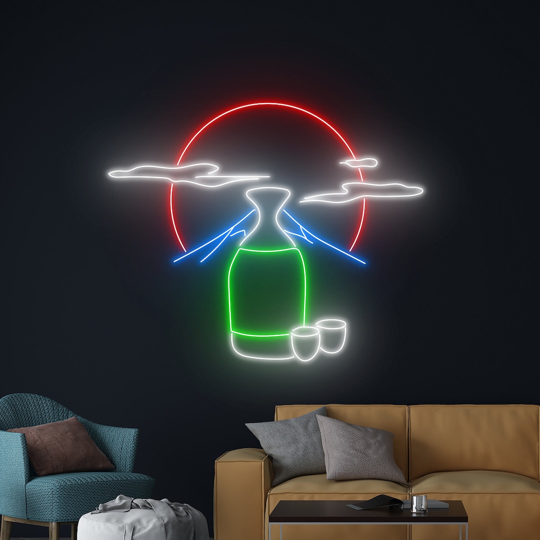 Sake Wine Neon Sign, Fuji Mountain Neon Light, Sake Wine Led Light ...