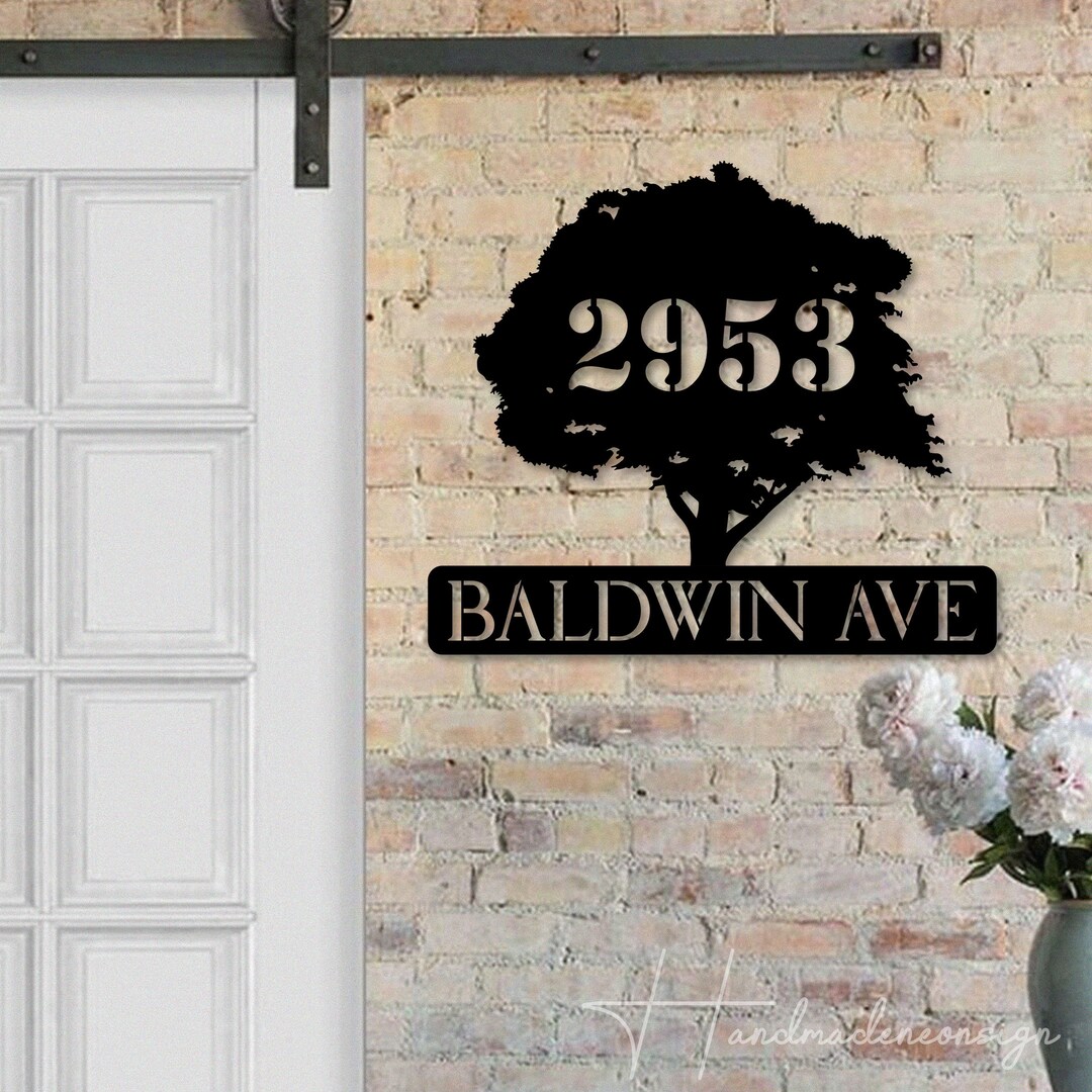 Personalized Tree House Number, Home Number Metal Wall Sign, Custom ...