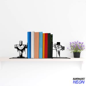 Custom Jesus Cross Metal Bookends, Cross Name Bookend, Jesus Table Sign ...