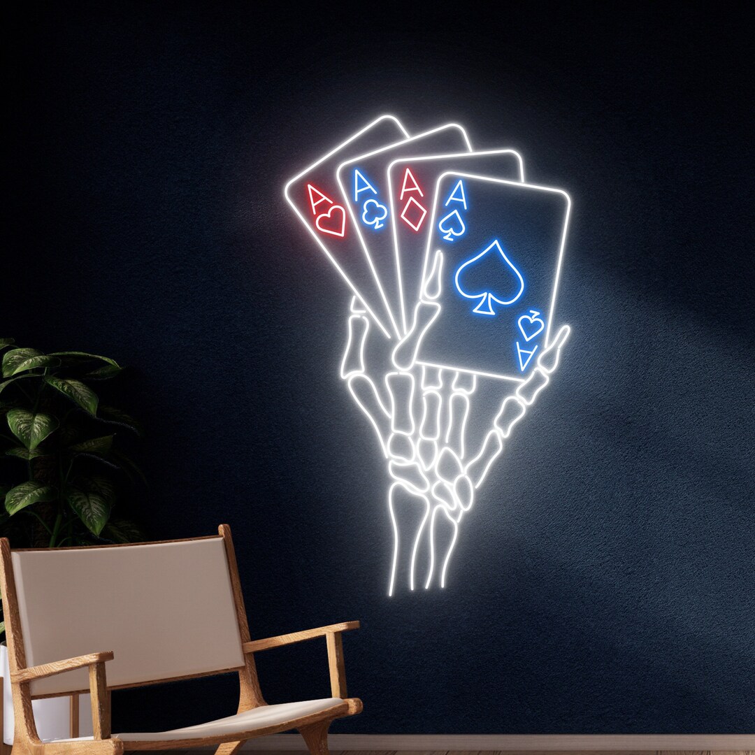 Skeleton Holding Poker Cards Neon Sign, Poker Cards Skeleton Hand Neon ...