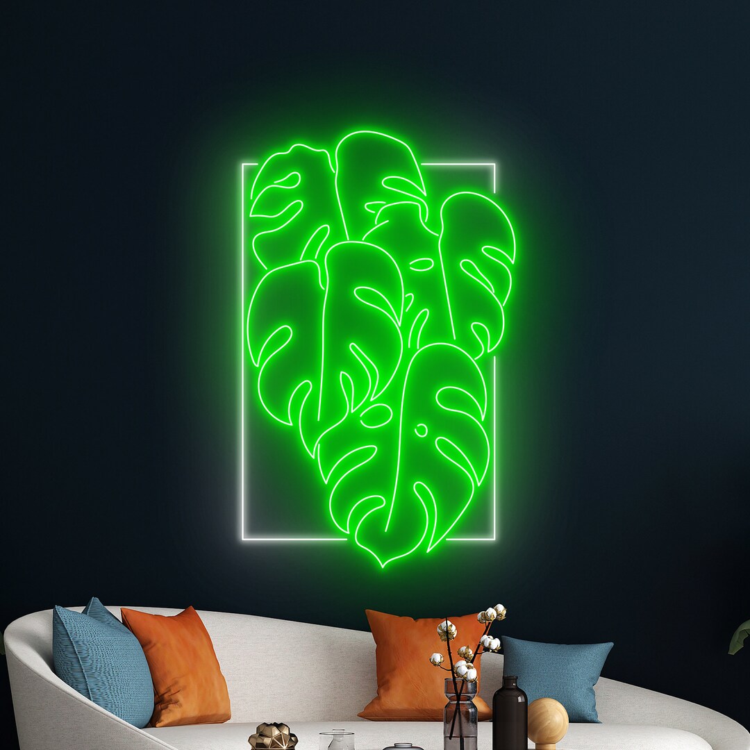 Monstera Leaf Neon Light, Monstera Tropical Leaf Led Light, Green Leaf ...
