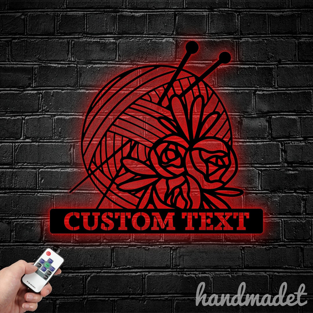 Custom Knitting Metal Wall Art LED Light, Knitting Metal Sign, Wool ...