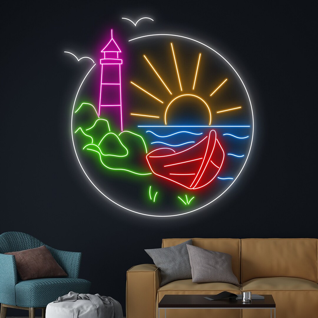 Sun Ocean Waves Boat Neon Sign, Beach Led Sign, Holiday Led Light ...