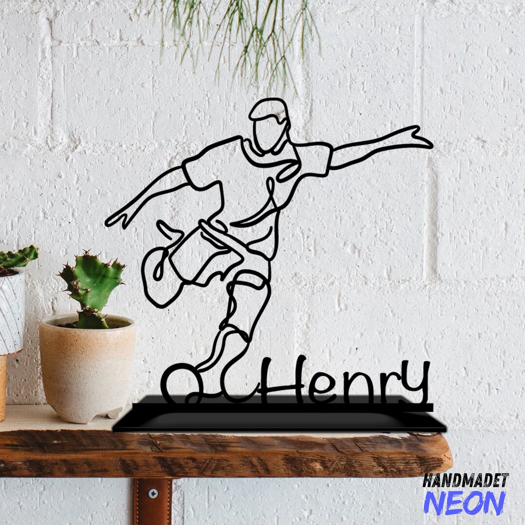 Custom Soccer Table Decor, Soccer Player Metal Shelf Decor Home ...