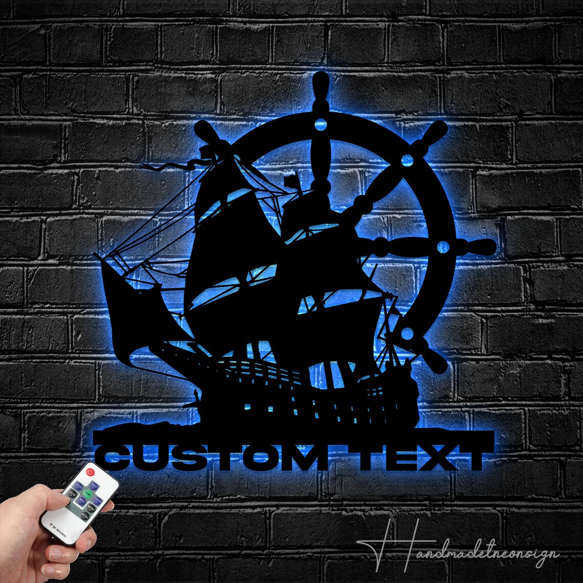 Custom Pirate Ship Sailing Wheel Metal Wall Art LED Light ...