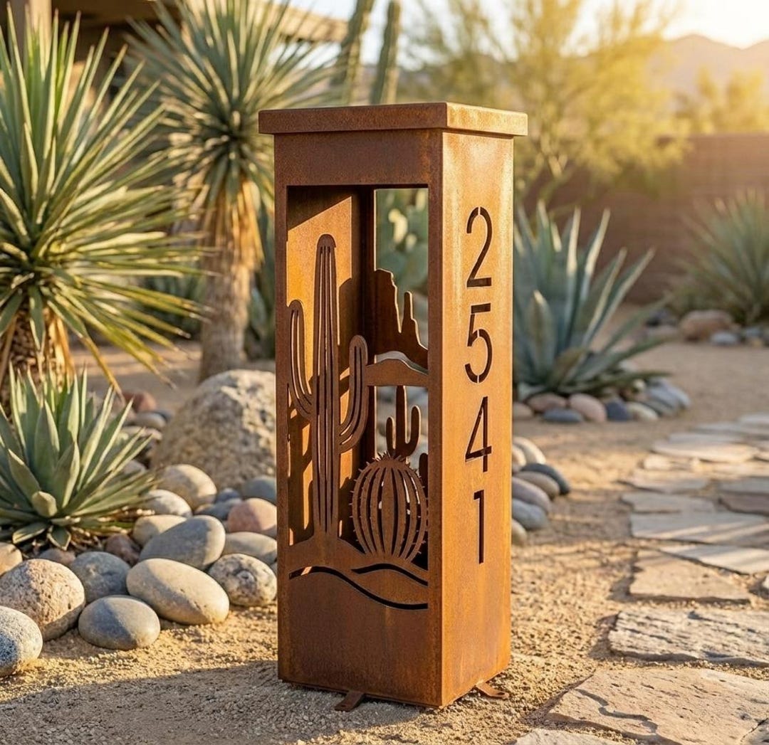 Desert Metal Garden Column Address Sign, Saguaro Cactus House Numbers ...