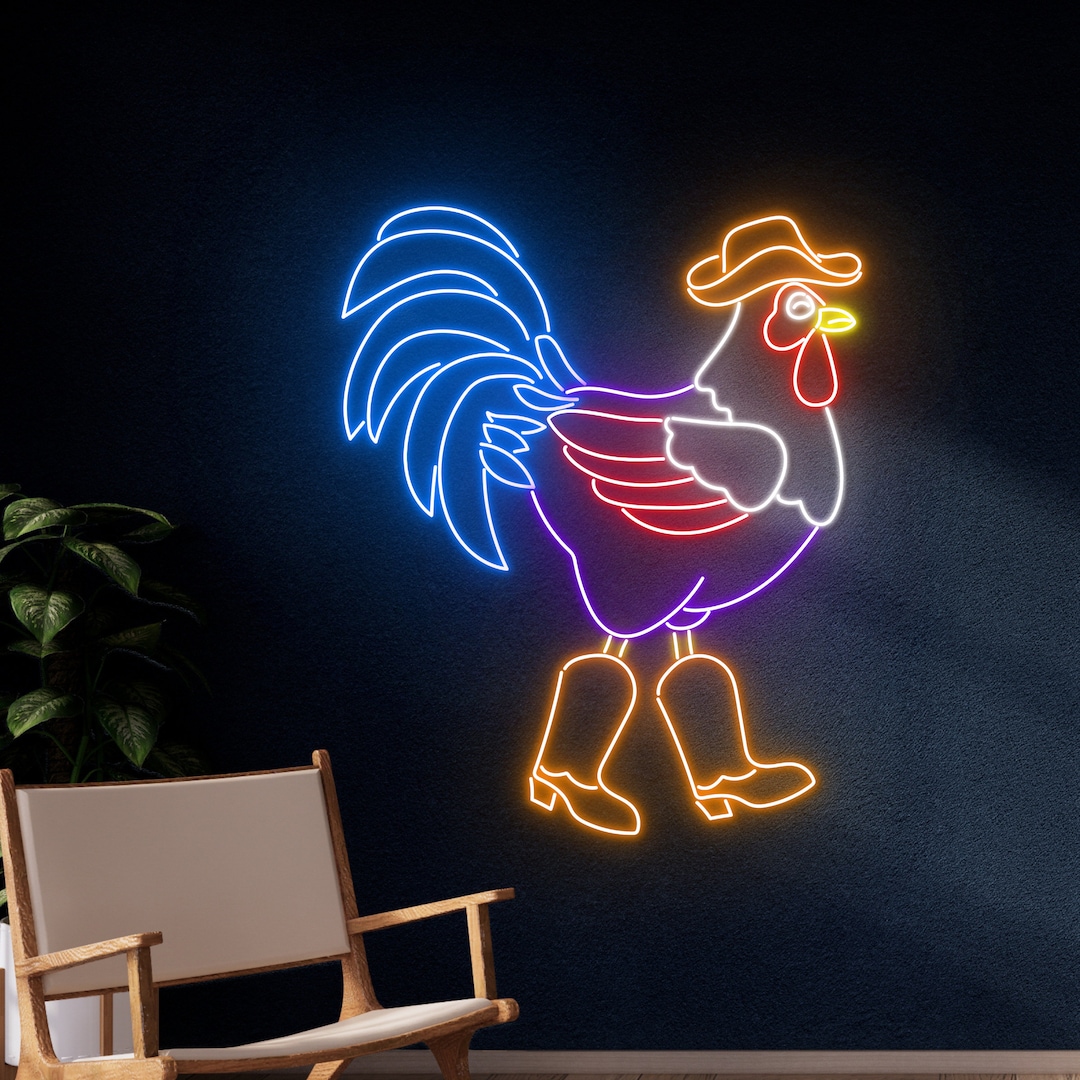 Custom Cowboy Rooster Neon Light Cowboy Chicken Led Light - Etsy