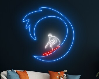 Surfboard Neon Sign, Surf Man LED Sign, Surfing Wall Decor, Gift for ...