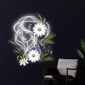 Girl Flowers Led Sign, Girl Flowers Acrylic Neon Sign, Flower Neon Led ...