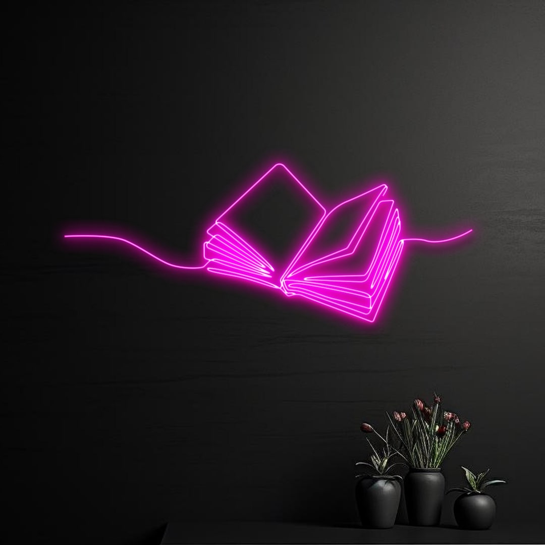 Book Neon Light, Book Neon Sign, Open Page Led Light, Bookish Led Sign ...