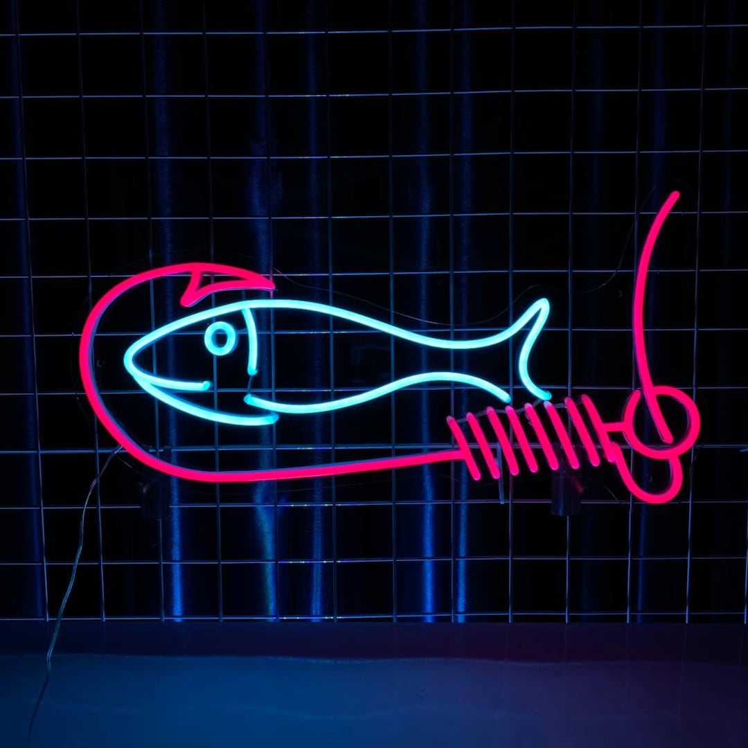 Fish Hook Neon Sign, Fishing Neon Light, Fisher Led Light, Fisherman ...