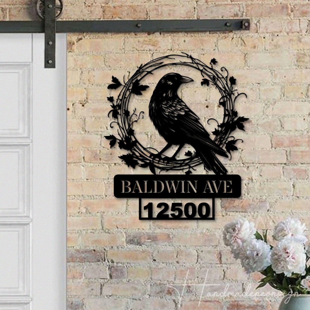 Personalized Crow House Number, Crow Home Number Metal Wall Sign, Crow ...