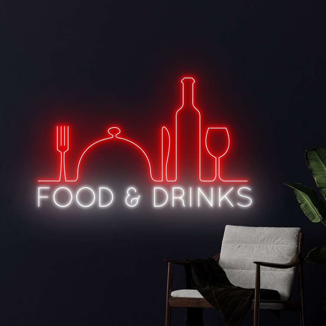 Food and Drink Neon Sign, Restaurant Logo LED Light, Food Wine Neon ...