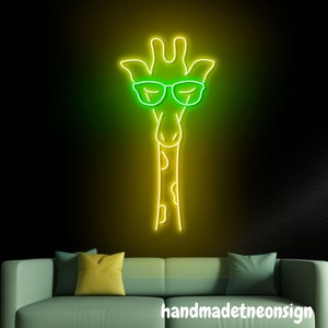 Giraffe With Sunglasses Neon Sign, Giraffe Led Sign, Funny Giraffe Neon ...