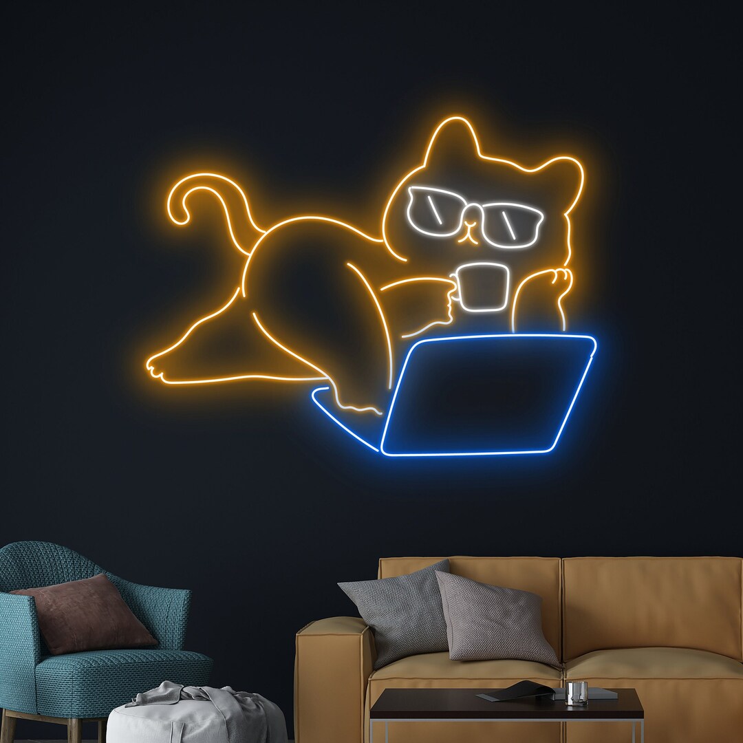 Lazy Cat Led Sign Cat Led Light Glasses Cat Neon Sign Cat - Etsy