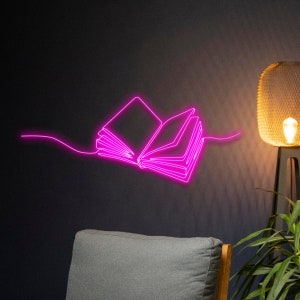Book Neon Light, Book Neon Sign, Open Page Led Light, Bookish Led Sign ...