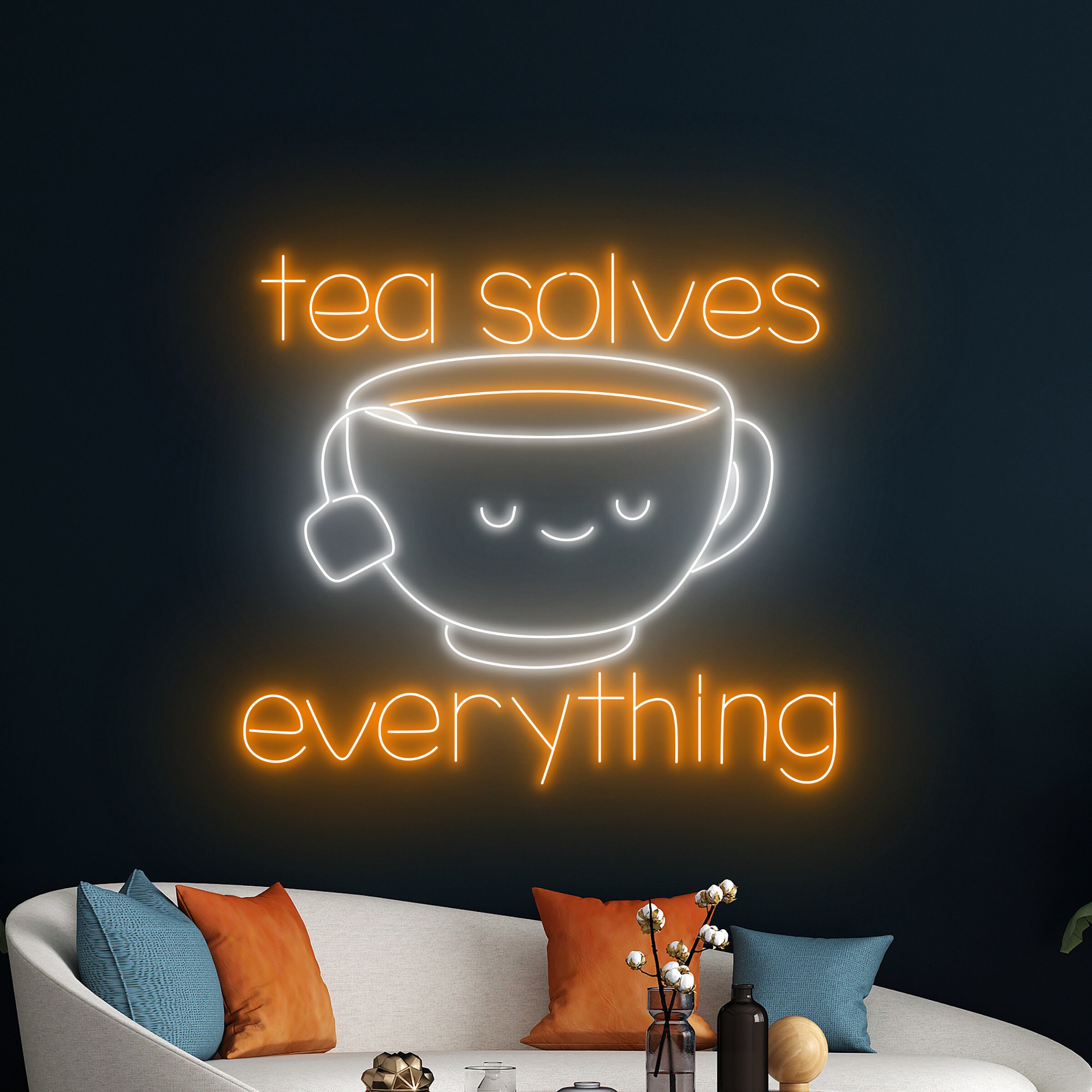 Tea Solves Everything Neon Sign, Tea Cup Neon Light, Tea Pot LED Light ...