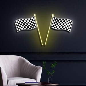 Racing Flag Neon Sign Wall Art Led Light Personalized Race - Etsy