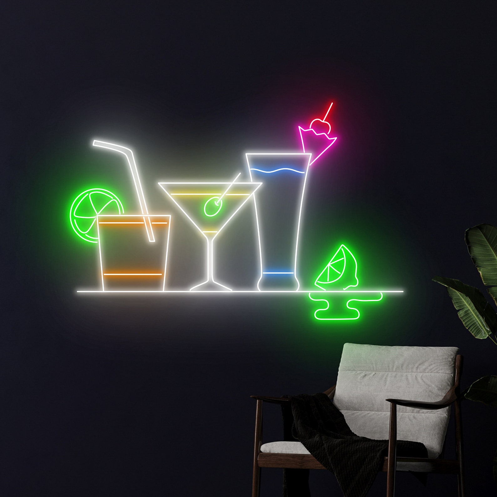 Cocktail Neon Sign, Cocktail Bar Logo LED Light, Cocktail Wine Neon ...