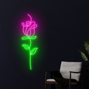 Rose Neon Light, Floral Led Light, Flower Room Wall Decor, Florist Neon ...