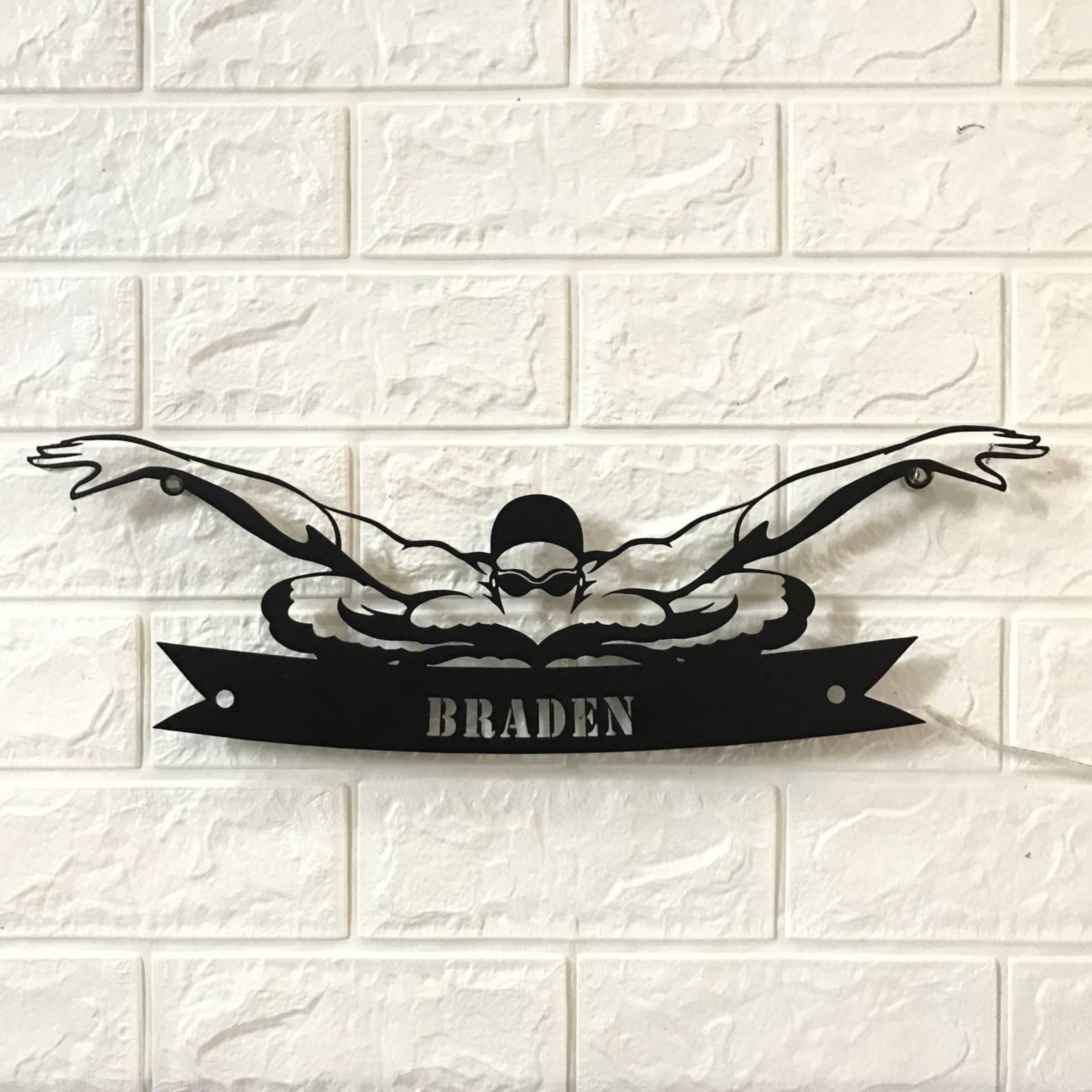 Custom Man Swimmer Metal Wall Art LED Light | Personalized Swimming ...