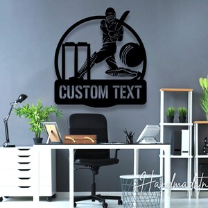 Custom Cricket Metal Wall Art LED Light - Personalized Cricket Player ...