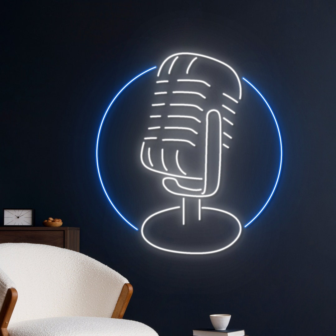 Microphone Neon Sign, Record Studio Led Sign, Radio LED Light, Podcast ...