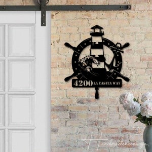 Personalized Lighthouse Home Number Metal Sign | Custom Lighthouse ...