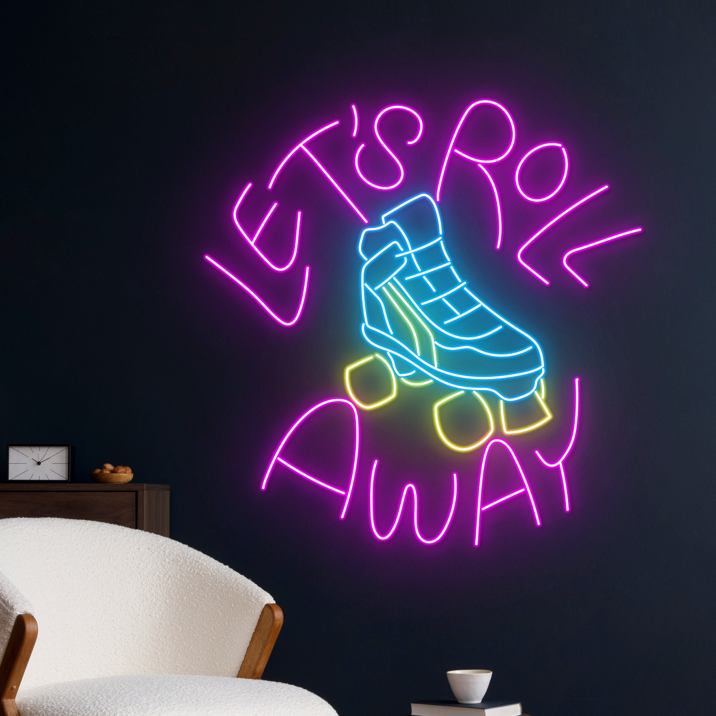 Let's Roll Away Roller Skate Neon Sign, Rolling Skate Led Sign, Roller ...