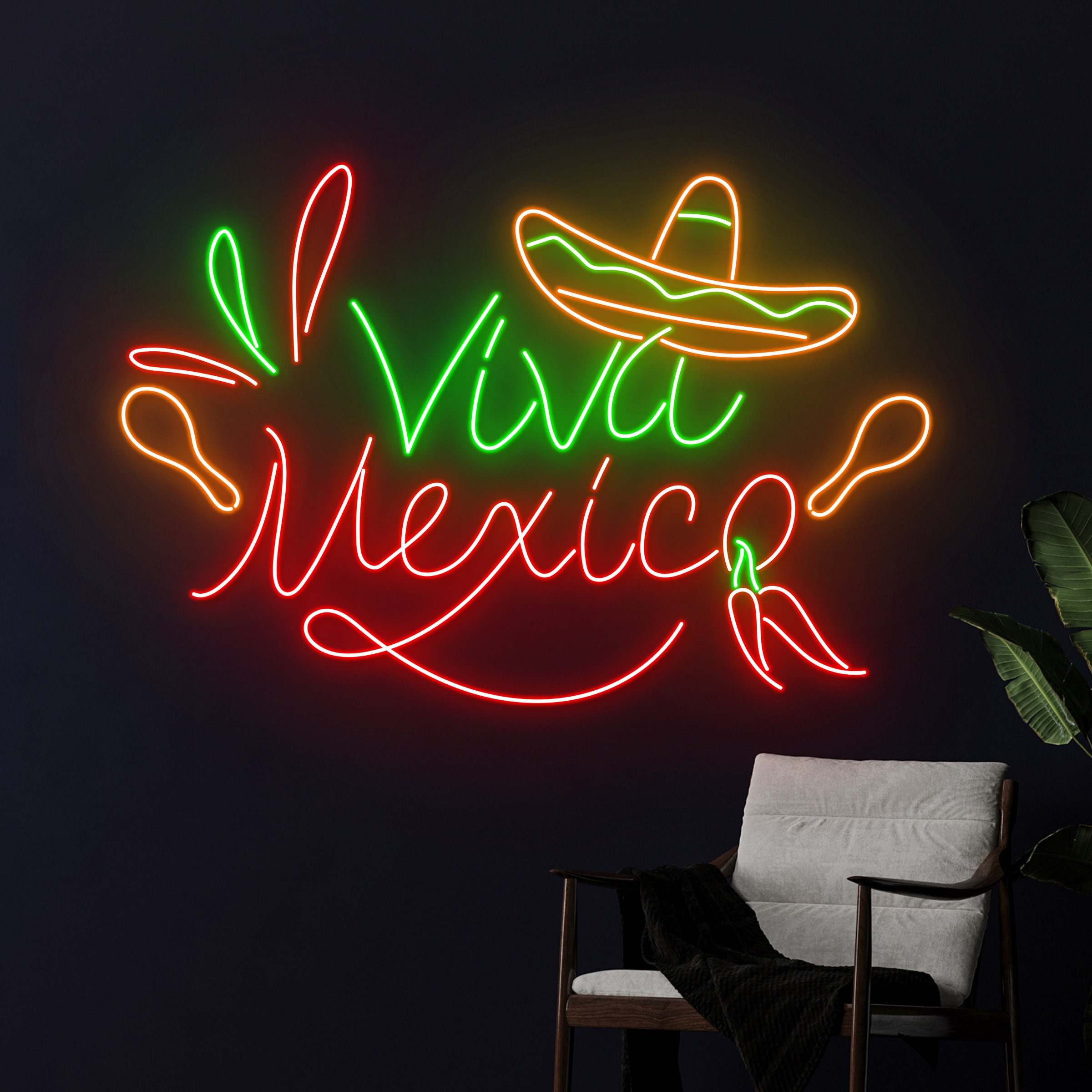 Viva Mexico Neon Sign, Sombrero Hat Neon Light, Maraca Led Light ...