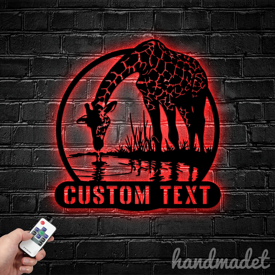 Personalized Giraffe Metal Wall Sign, Giraffe Metal Wall Light, Custom ...