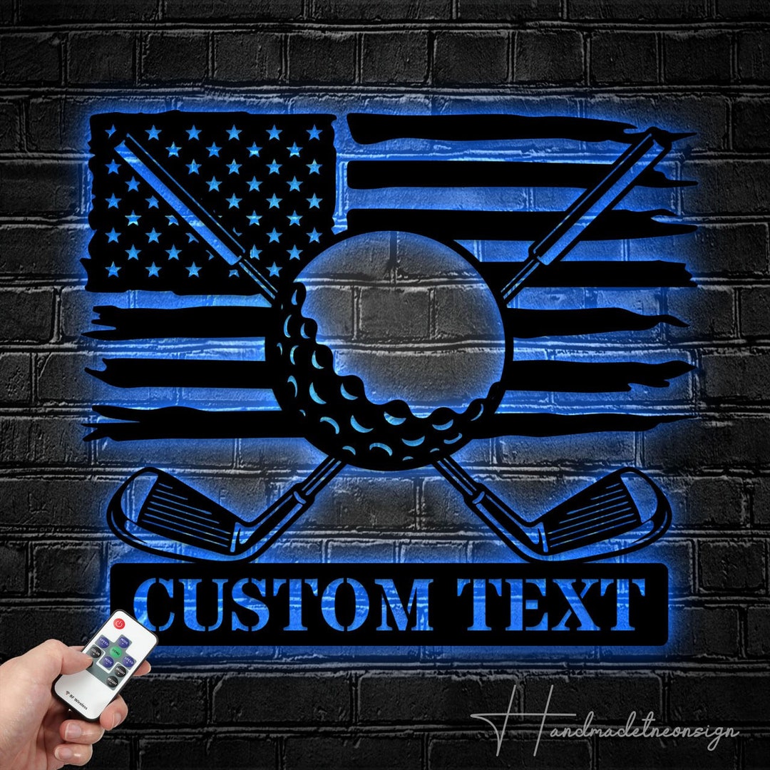 Custom Golf American Flag Metal Wall Art LED Light - Personalized Golf ...