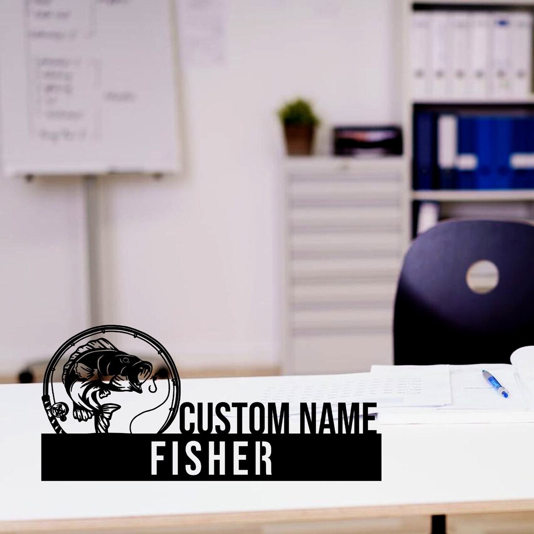 Custom Fisher Desk Name Plate, Fisher Metal Nameplate for Desk, Fishing ...