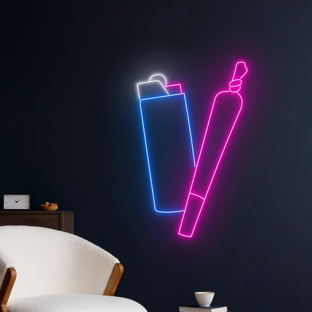 Lighter Cigar Smoking Neon Sign, Cigar Led Sign, Home Decor, Custom ...