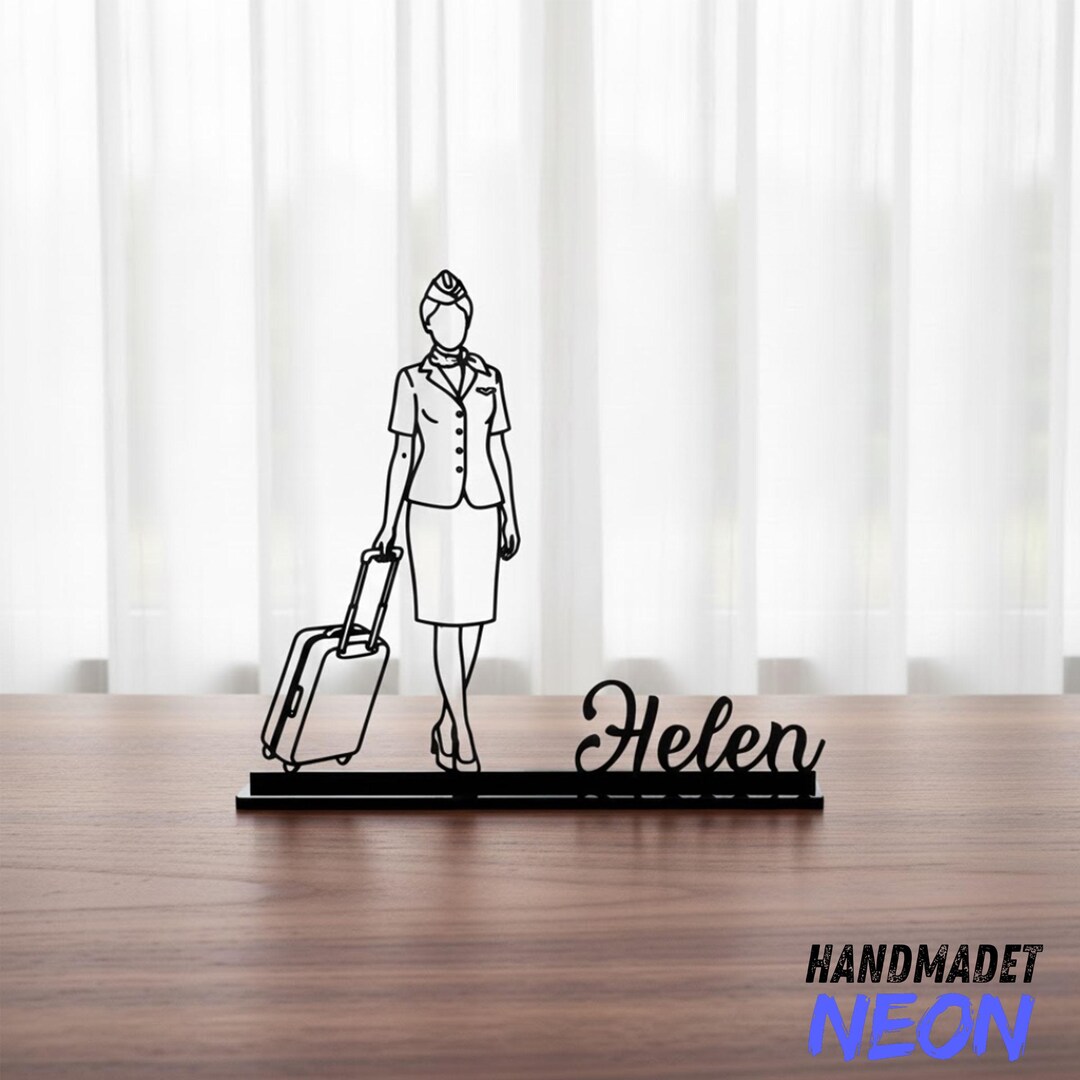 Personalized Metal Flight Attendant Decor With Name, Custom Crew Metal ...