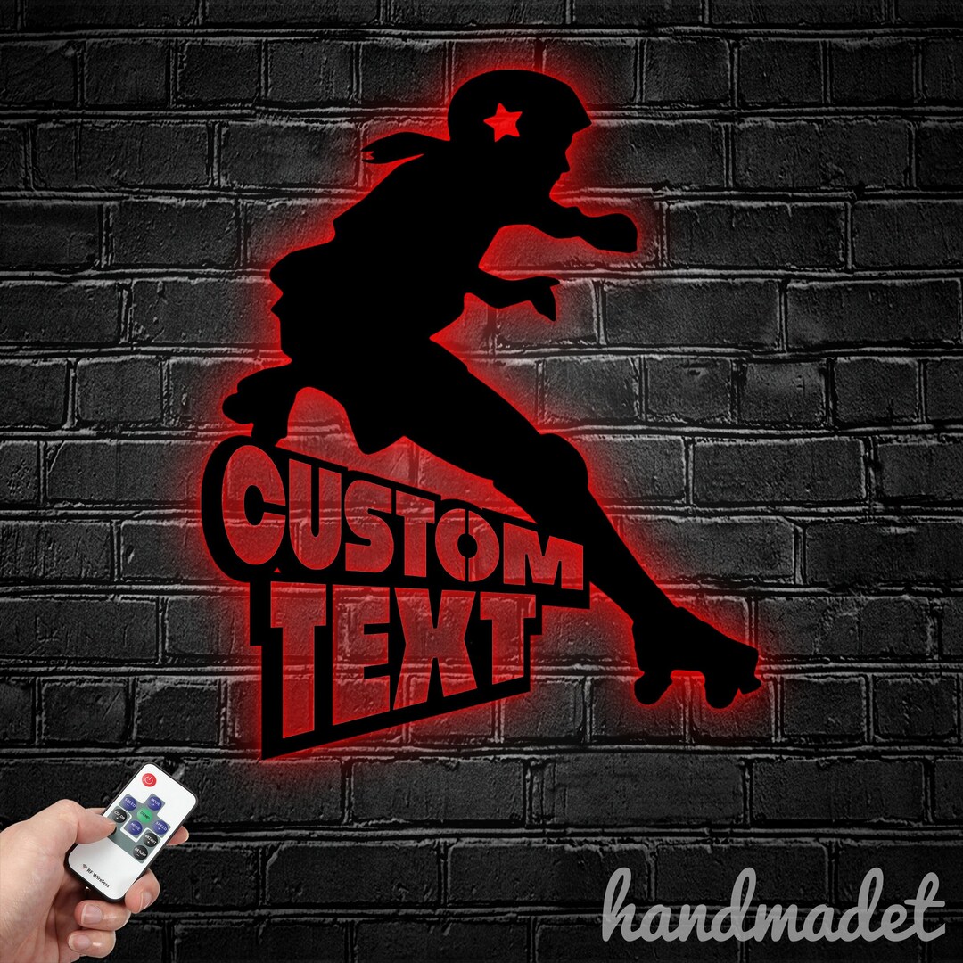Custom Roller Skater Metal Wall Art LED Light, Roller Skater Metal Sign ...